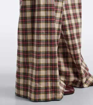 Dries Van Noten Plaid Cotton Flannel Wide-leg Pants