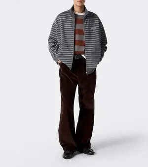 Miu Miu Striped Oversized Cotton Fleece Sweatshirt