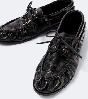 Saint Laurent Le Loafer Bateau Eel Leather Boat Shoes - Black