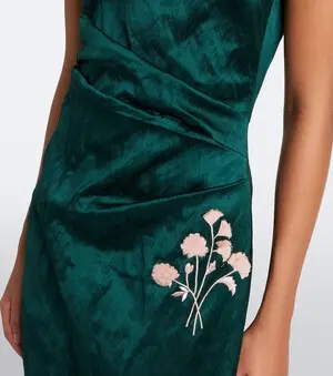 Erdem Embellished Floral Applique Satin Cocktail Dress