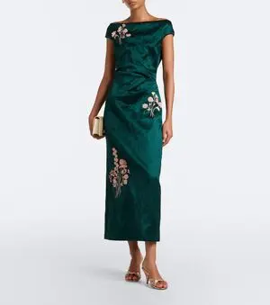 Erdem Embellished Floral Applique Satin Cocktail Dress