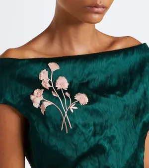 Erdem Embellished Floral Applique Satin Cocktail Dress