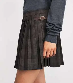 Sandro Checked Pleated Mini Skirt