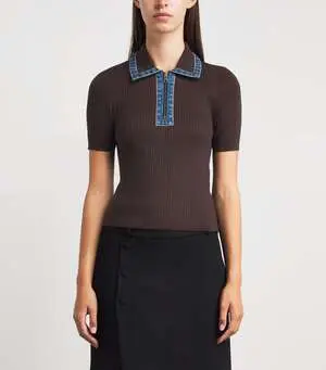 Sandro Knitted Denim-collar Polo Shirt