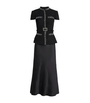 SELF-PORTRAIT Satin Bouclé Crystal-embellished Midi Dress
