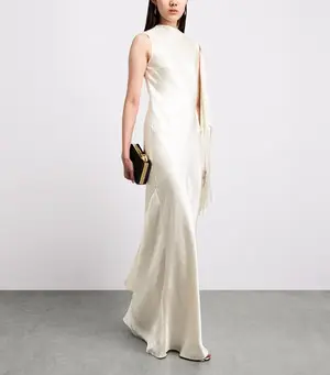 SELF-PORTRAIT Satin Fringe Maxi Dress