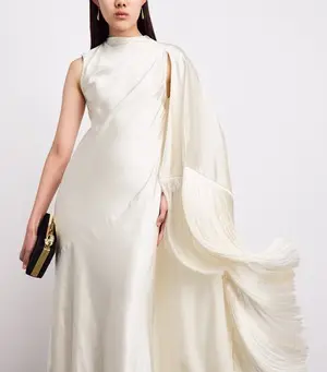 SELF-PORTRAIT Satin Fringe Maxi Dress