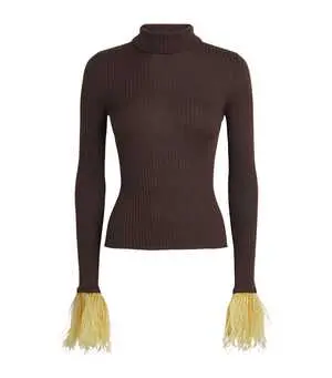 La DoubleJ Cashmere-silk Feather-trim Sweater