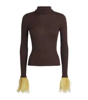 La DoubleJ Cashmere-silk Feather-trim Sweater - Brown