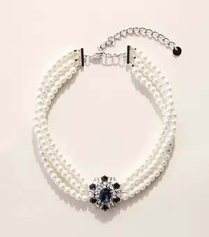 SELF-PORTRAIT Faux Pearl And Crystal-embellished Choker Necklace - Blue