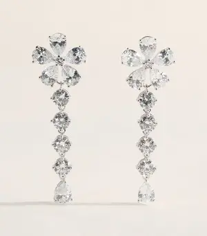 SELF-PORTRAIT Crystal-embellished Floral Drop Earrings - Silver