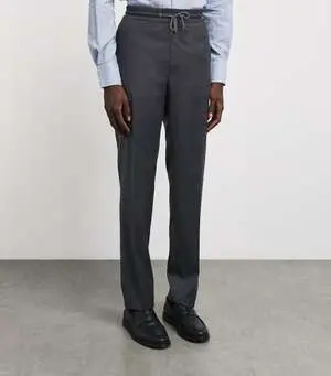 Pal Zileri Stretch-virgin Wool Drawstring Trousers - Grey