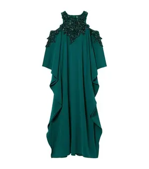 Marina Rinaldi Tony Ward Embellished Cold-shoulder Maxi Dress - Clear