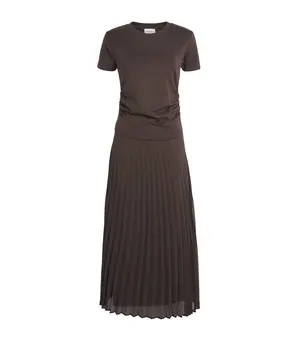 Claudie Pierlot Ruched Pleated-skirt Midi Dress