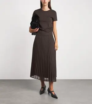 Claudie Pierlot Ruched Pleated-skirt Midi Dress