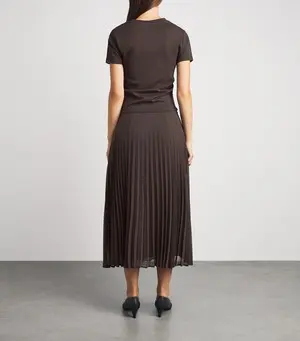 Claudie Pierlot Ruched Pleated-skirt Midi Dress