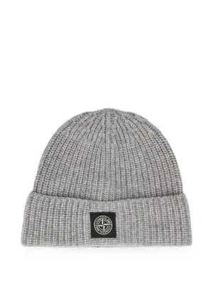 Stone Island Logo Wool Beanie - Grey