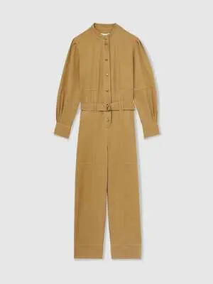 REISS Lyocell-cotton Wide-leg Jumpsuit - Camel