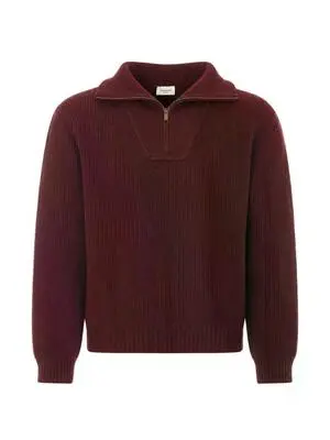 Saint Laurent Half-zip Sweater In Rib-knit Wool - Red