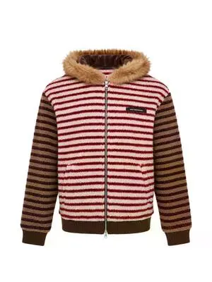 Andersson Bell Patchwork Stripe Faux-fur Trim Hoodie - Neutrals