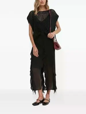 Sisley Ruffled Front-slit Midi Skirt - Black