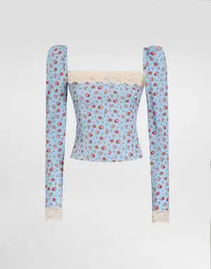 Dolce & Gabbana Rose-print Charmeuse Top - Multicolor
