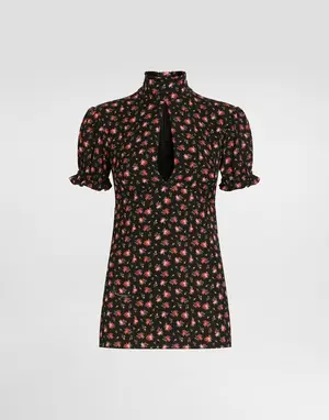 Dolce & Gabbana Rose-print Charmeuse Top - Multicolor