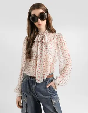 Dolce & Gabbana Rose-print Chiffon Blouse