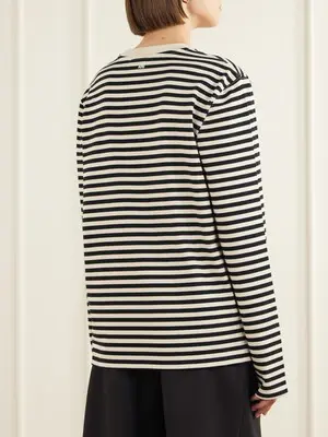 AMI Paris Logo-embroidered Striped Cotton-jersey T-shirt