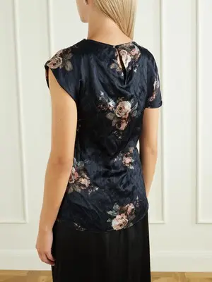 Erdem Asymmetric Draped Floral-print Metallic Crinkled-satin Blouse