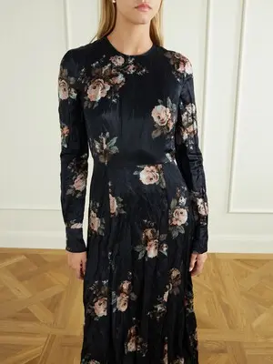 Erdem Floral-print Crinkled-satin Midi Dress