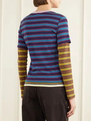 Staud Dillon Layered Striped Stretch Cotton-jersey T-shirt