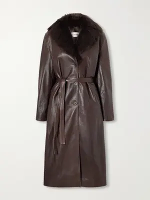 Nour Hammour Niven Belted Shearling-trimmed Leather Trench