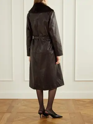 Nour Hammour Niven Belted Shearling-trimmed Leather Trench