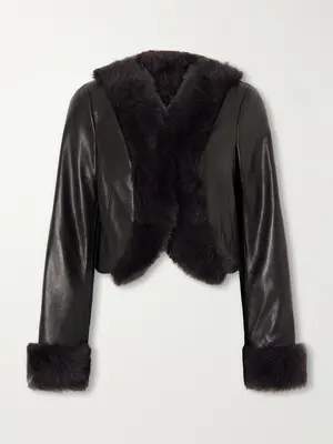 Nour Hammour Sofie Cropped Shearling-trimmed Leather Jacket