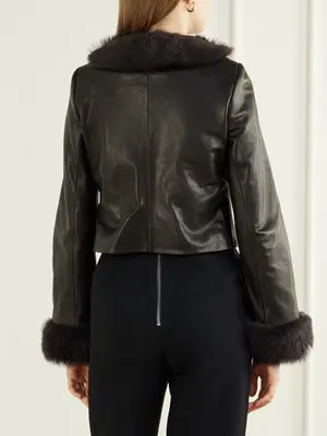Nour Hammour Sofie Cropped Shearling-trimmed Leather Jacket