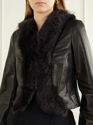 Nour Hammour Sofie Cropped Shearling-trimmed Leather Jacket