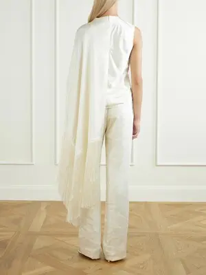 SELF-PORTRAIT Asymmetric Fringed Satin Cami
