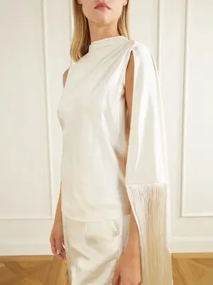 SELF-PORTRAIT Asymmetric Fringed Satin Cami
