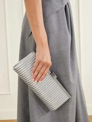 AQUAZZURA Heatwave Metallic Leather Clutch - Silver