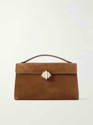 AQUAZZURA Alex Suede Clutch Bag - Brown