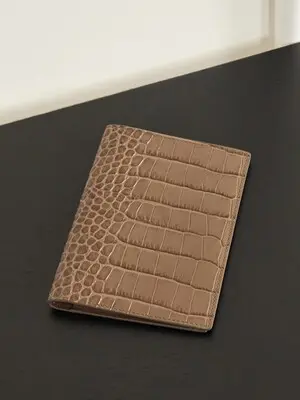 Smythson Mara Croc-effect Leather Passport Cover - Brown