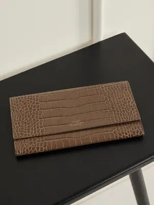 Smythson Mara Croc-effect Leather Jewelry Case - Brown