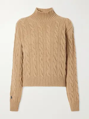 Polo Ralph Lauren Cable-knit Wool And Cashmere-blend Turtleneck Sweater - Brown