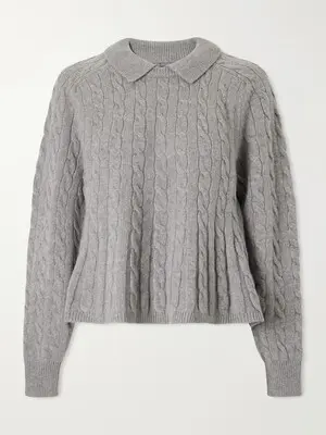 Polo Ralph Lauren Cable-knit Wool And Cashmere-blend Peplum Sweater - Gray