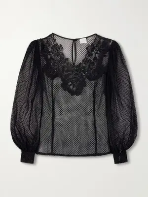 Loretta Caponi Lilly Lace-trimmed Organza Blouse - Black
