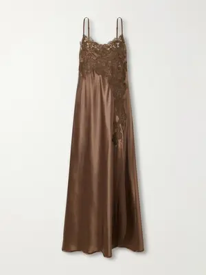 Loretta Caponi Grimilde Lace-trimmed Silk Maxi Dress