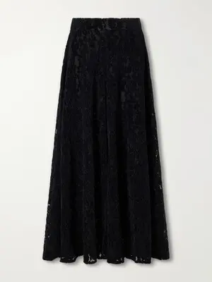 Loretta Caponi Vittoria Velvet Lace High-waist Wide-leg Pants - Black