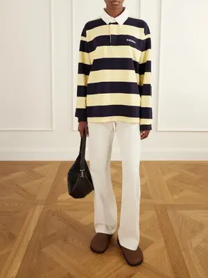 FRAME Sotheby's Striped Cotton-jersey Polo Sweater