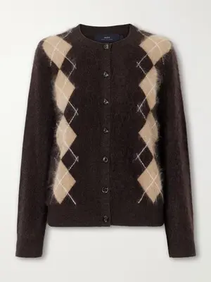 Arch4 Arlo Argyle Brushed Cashmere Cardigan - Brown